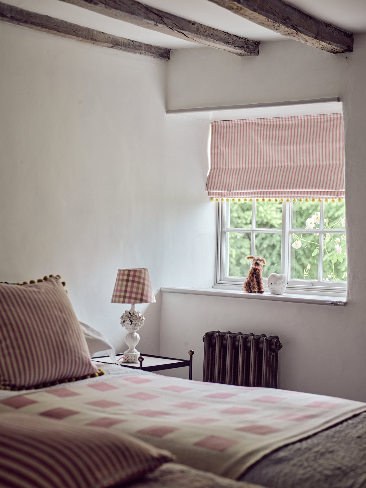 Tick Roman Blind Pink with Pom Pom Trim (Ex Shoot Piece) — Tori Murphy Ltd