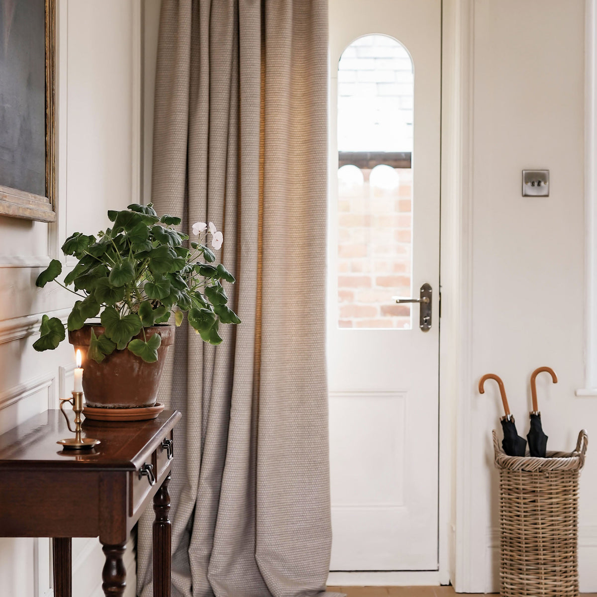 Ready Made Door Curtain - Clarendon Mushroom Wool, Cottage Pleat, Ther ...