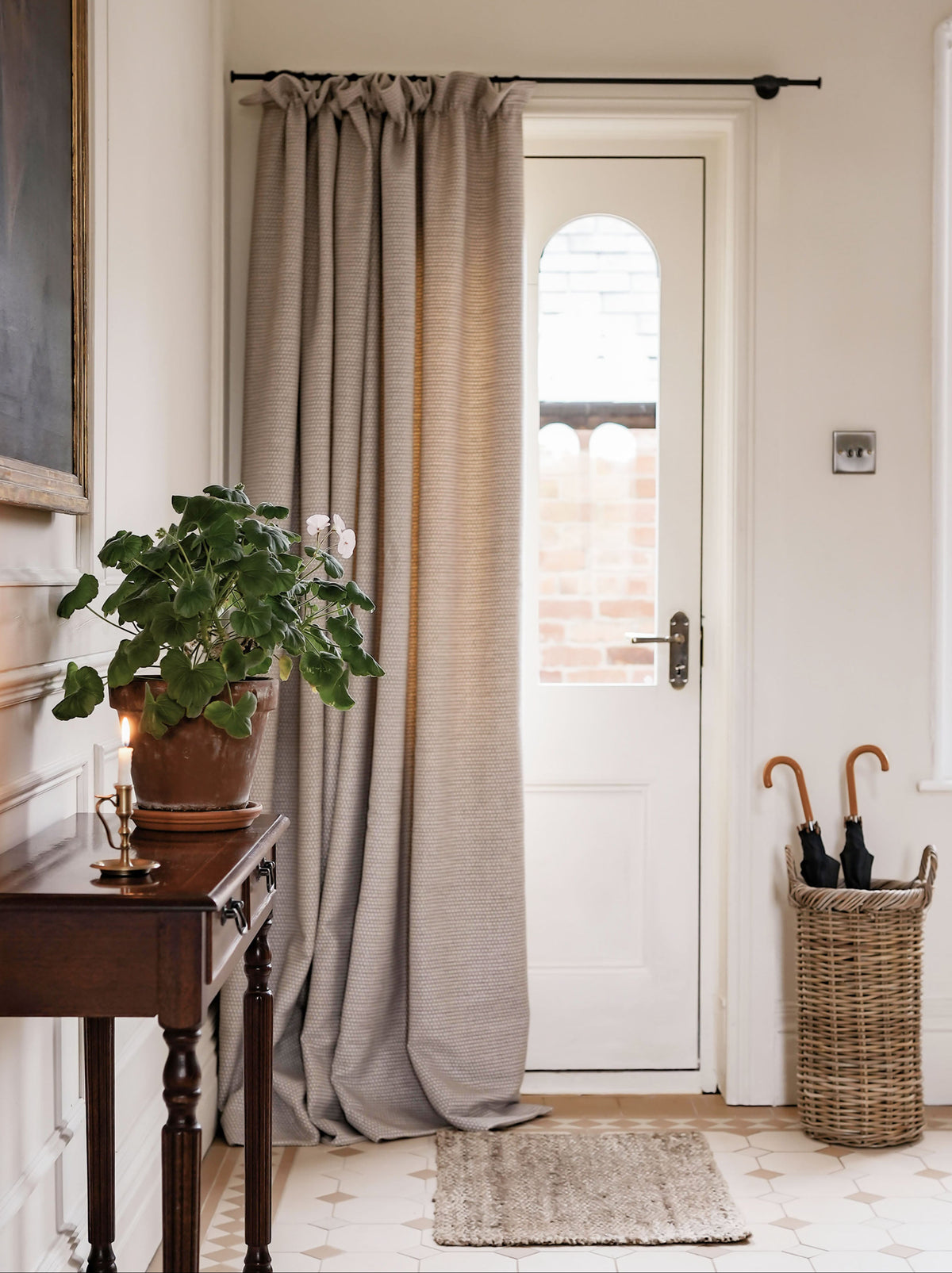 Ready Made Door Curtain - Clarendon Mushroom Wool, Cottage Pleat, Ther ...